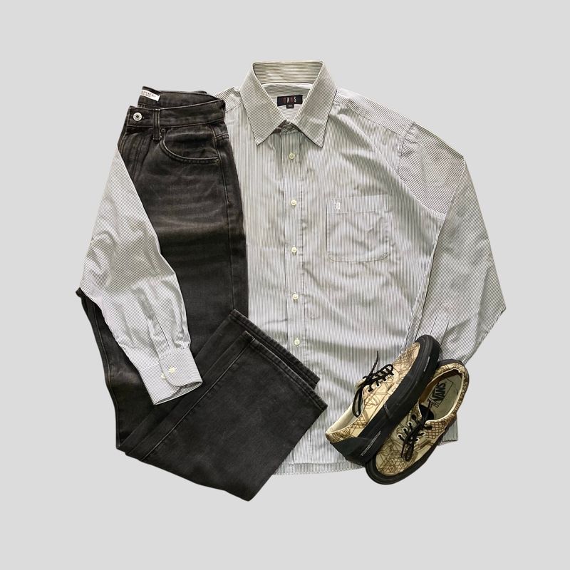 Daks stripe shirt casual white black - Preloved