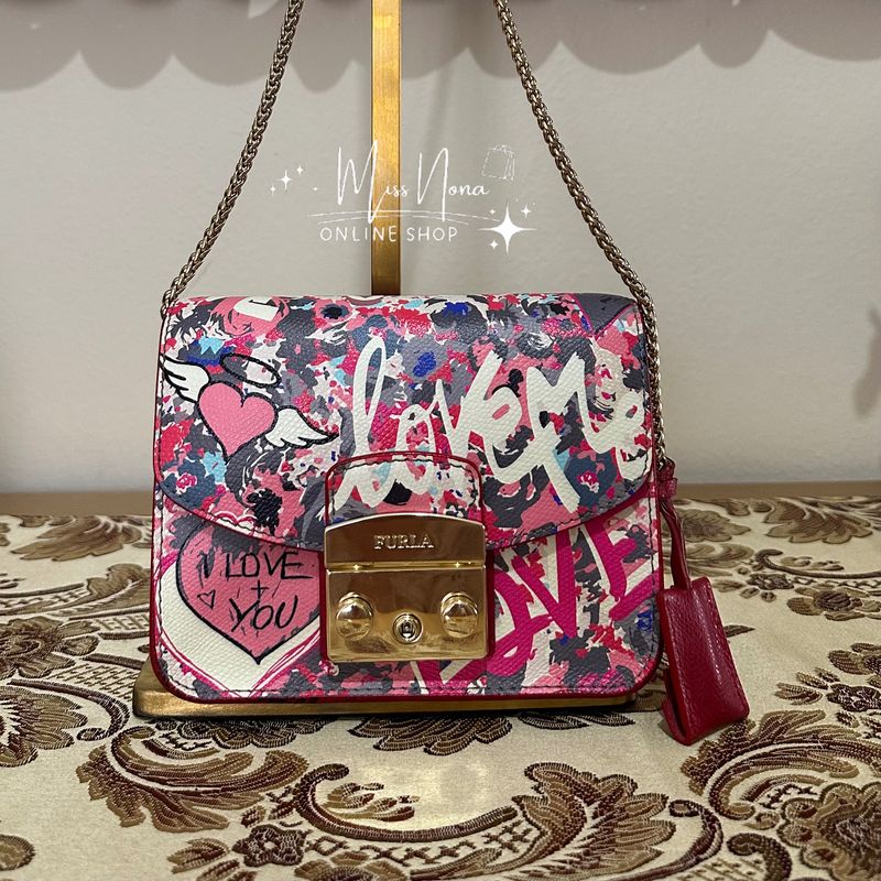 Furla Metropolis Graffiti Leather Mini Chain Multicolor PL - Preloved