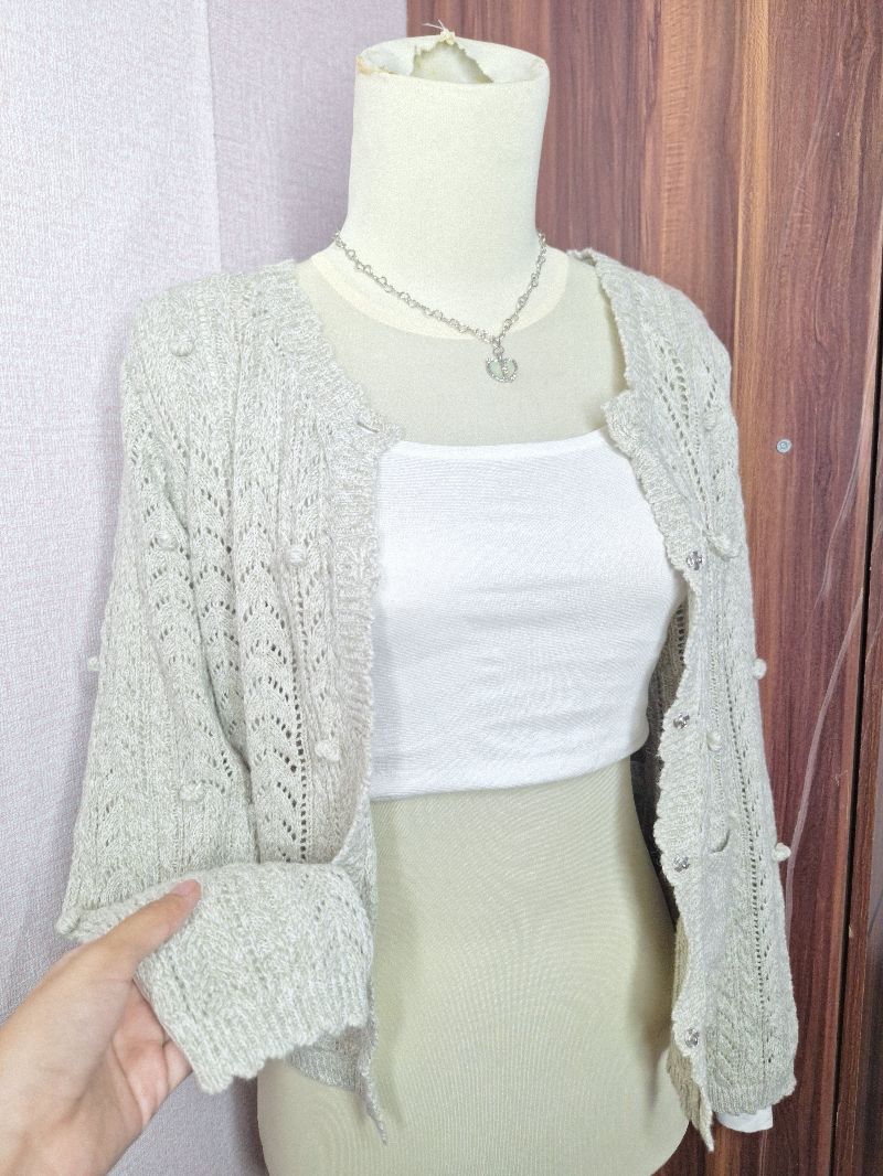 Cottagecore Indie Cardigan Wanita multicolor gray - Preloved
