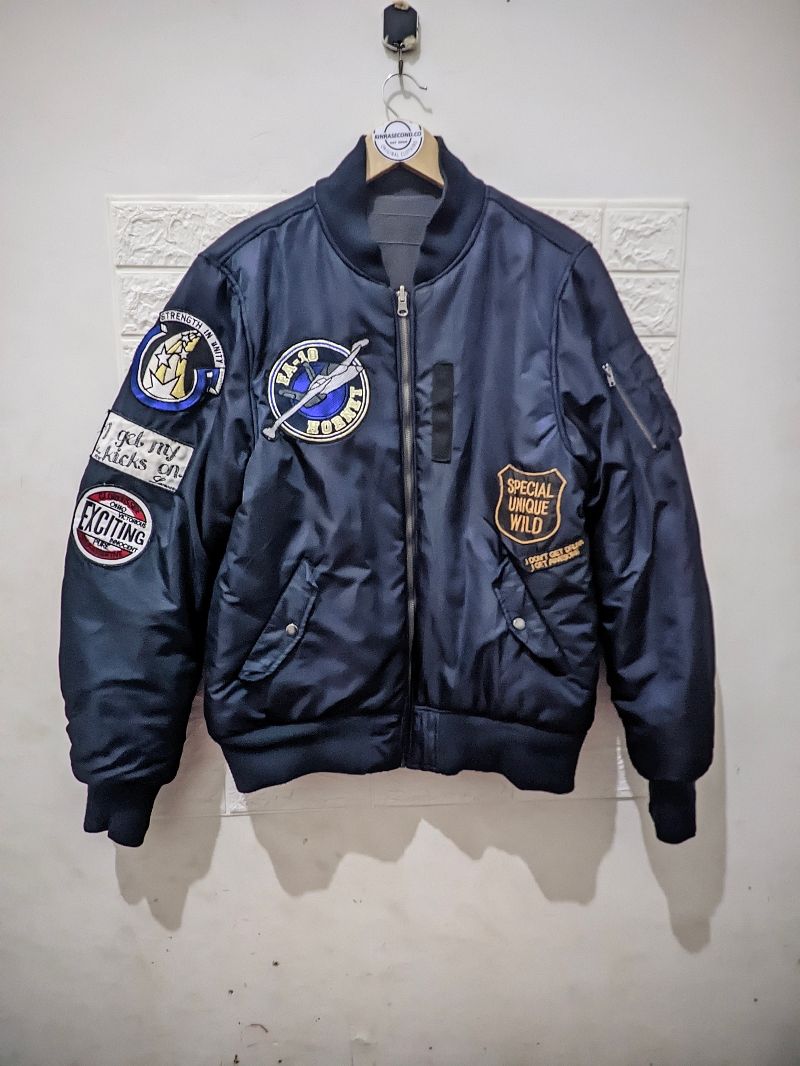 Vintage Reworked Bomber jacket Pria navy black - Preloved