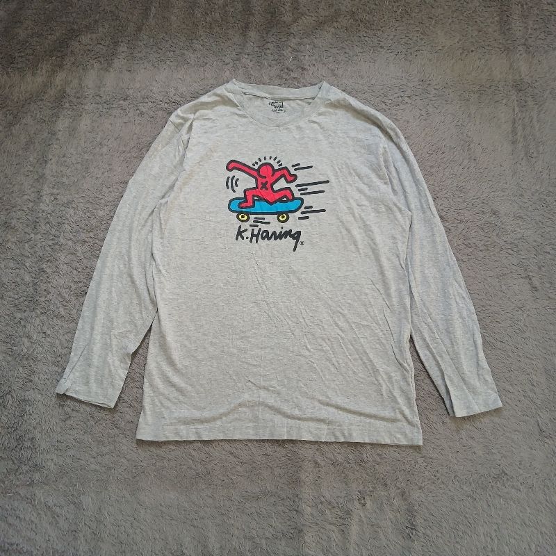 Keith Haring Vintage Streetwear T-shirt Pria gray - Preloved