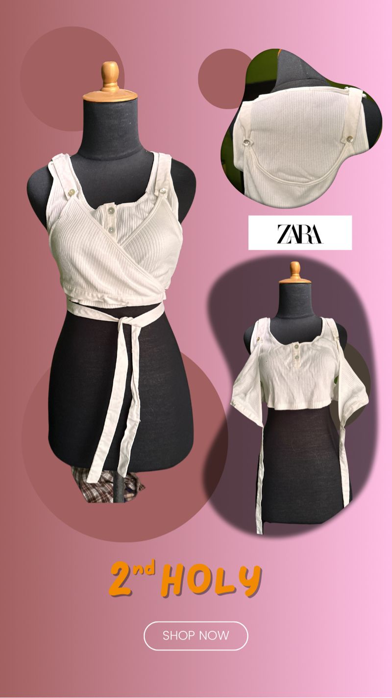 ZARA Y2K Crop top Wanita white - Preloved