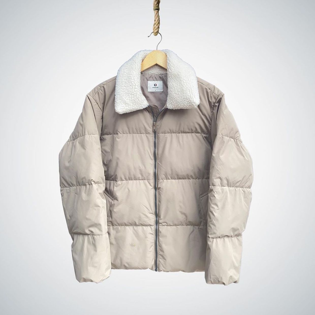 Polham Men's Tan & Cream Puffer Jacket - Preloved