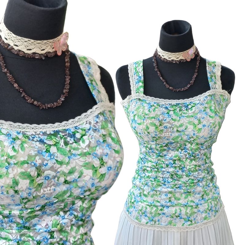Cottagecore Fairy Cami top Wanita green - Preloved