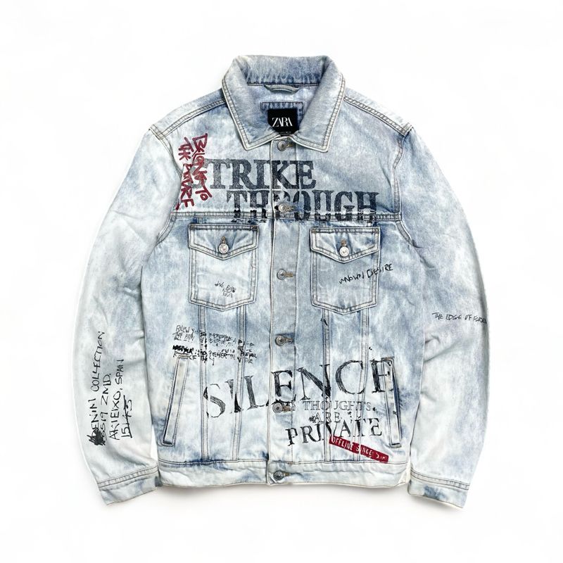 ZARA Men's Silver Denim Jacket - Preloved