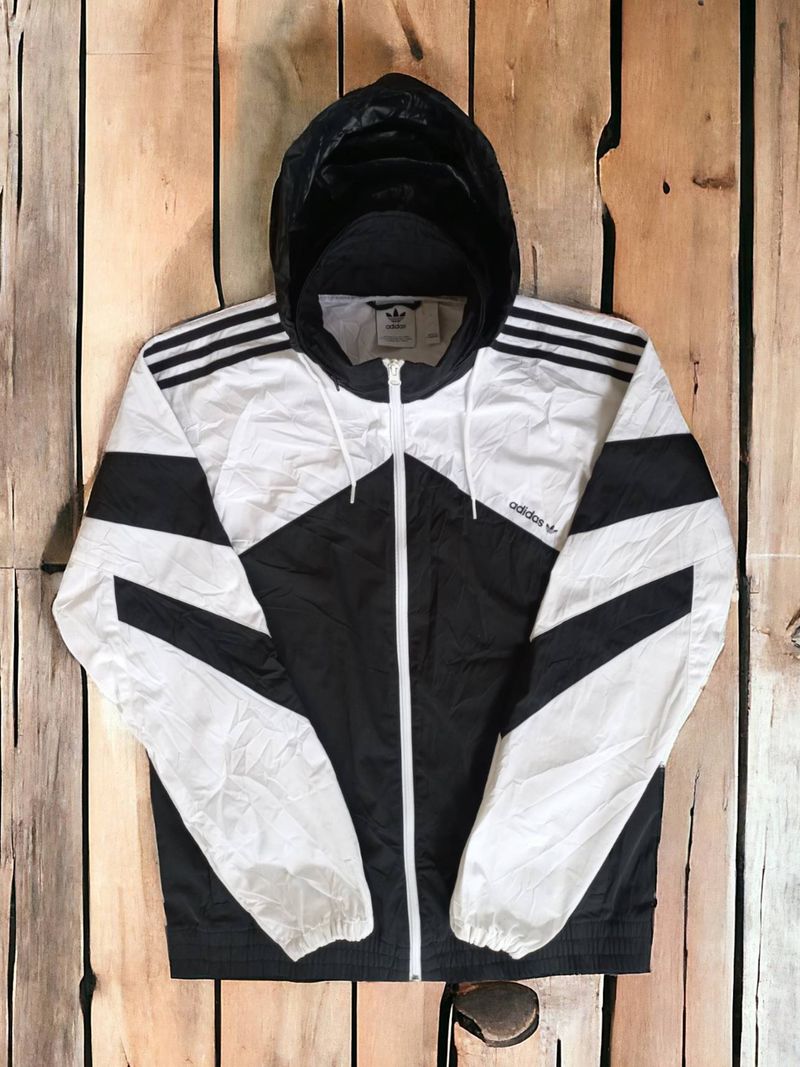 Adidas Men's Black & White Windbreaker - Preloved