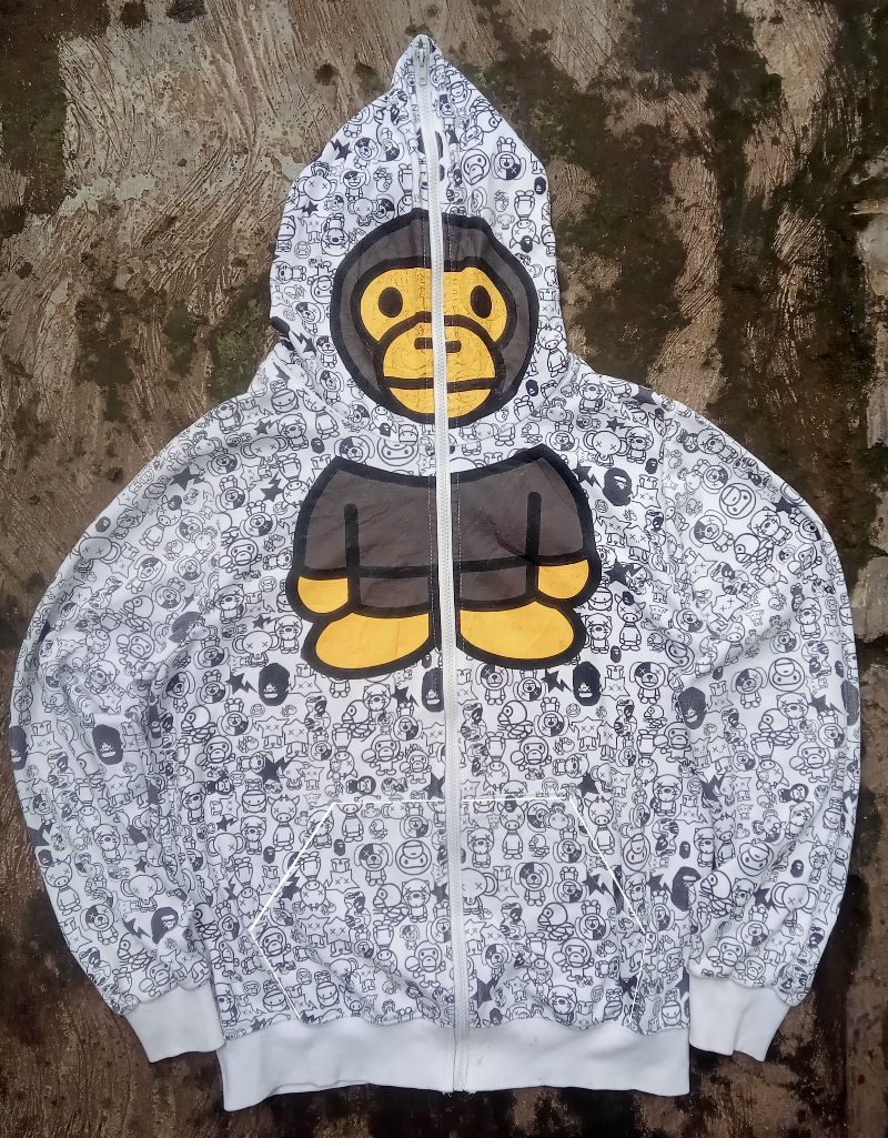 A Bathing Ape Streetwear Emo Hoody Pria white black - Preloved