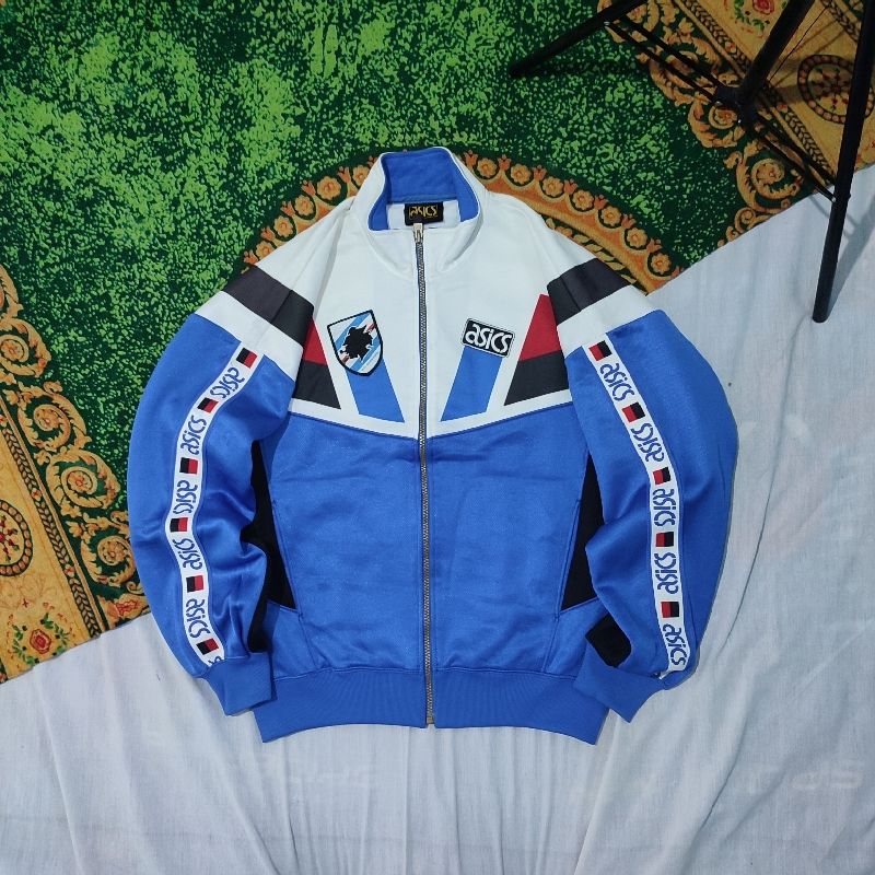 Asics Men's Blue & White Track Jacket - Preloved