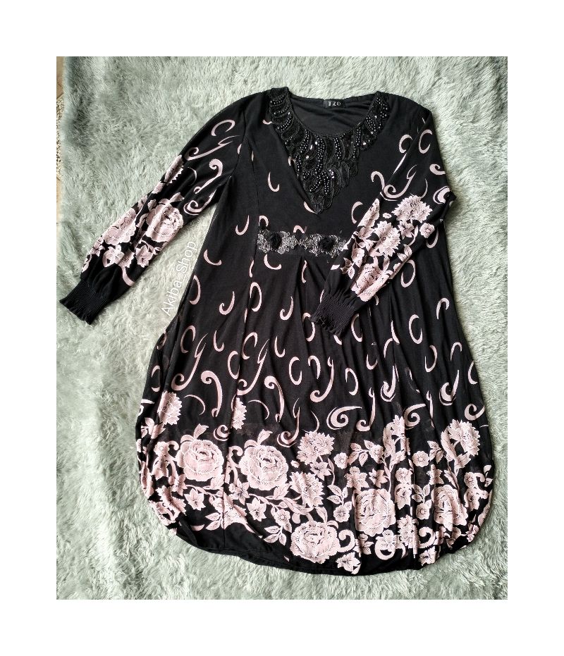 Cottagecore Muslim Midi dress Wanita pink black - Preloved