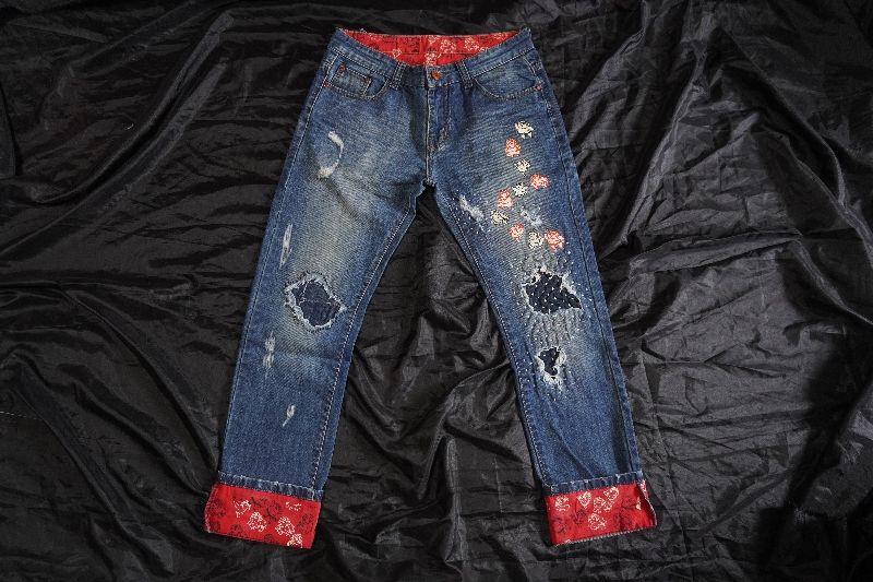 Men's Blue & Red Jeans - Preloved