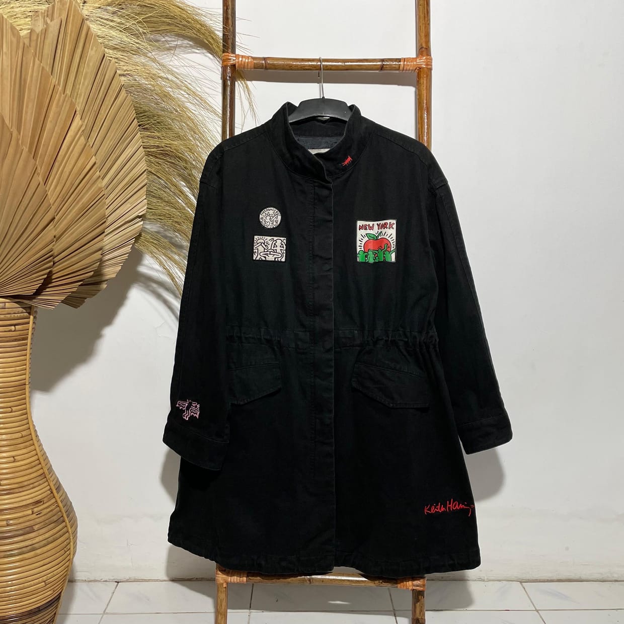 Keith Haring Streetwear Trench coat Pria black - Preloved