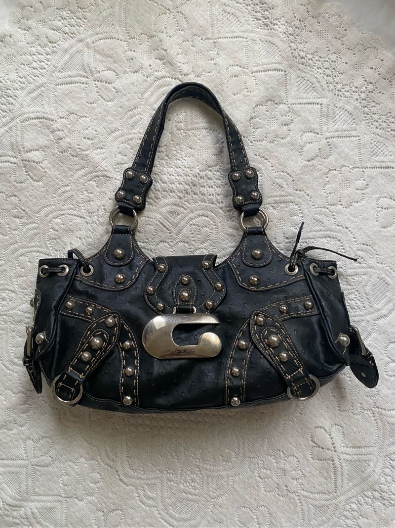 auth vtg guess studded ostrich leather shoulderbag - Preloved