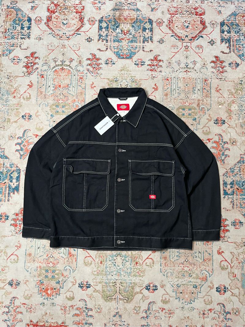 DICKIES DOUBLE POCKET BOXY WORK JACKET CONTRAST STITCH BLACK - Preloved