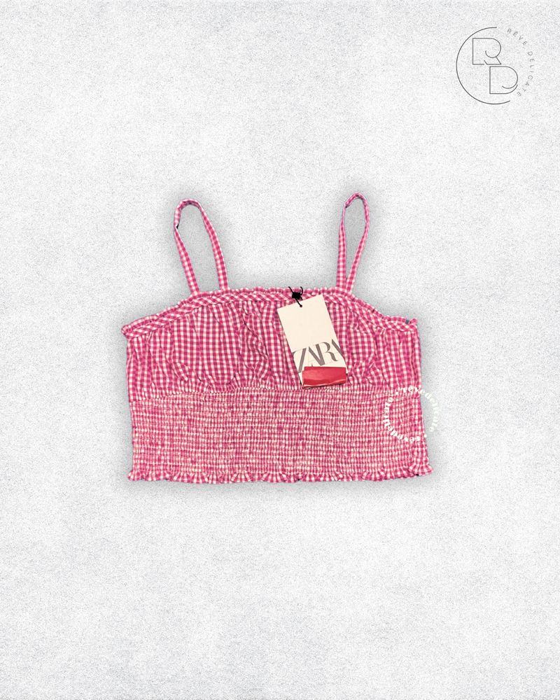 Zara Y2K Indie Crop top Wanita white pink - Preloved