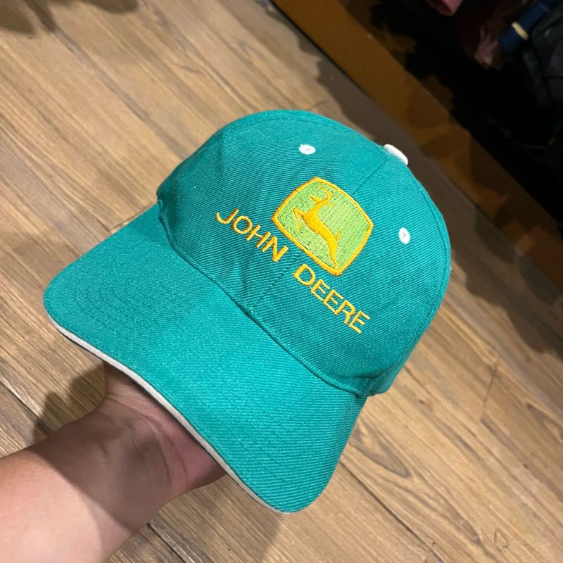 Sandwich Cap Original John Deere Embroidered Big Script Velc - Preloved