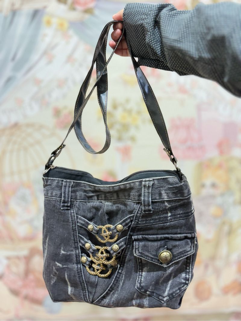 Mango Black Denim Sling Bag - Preloved