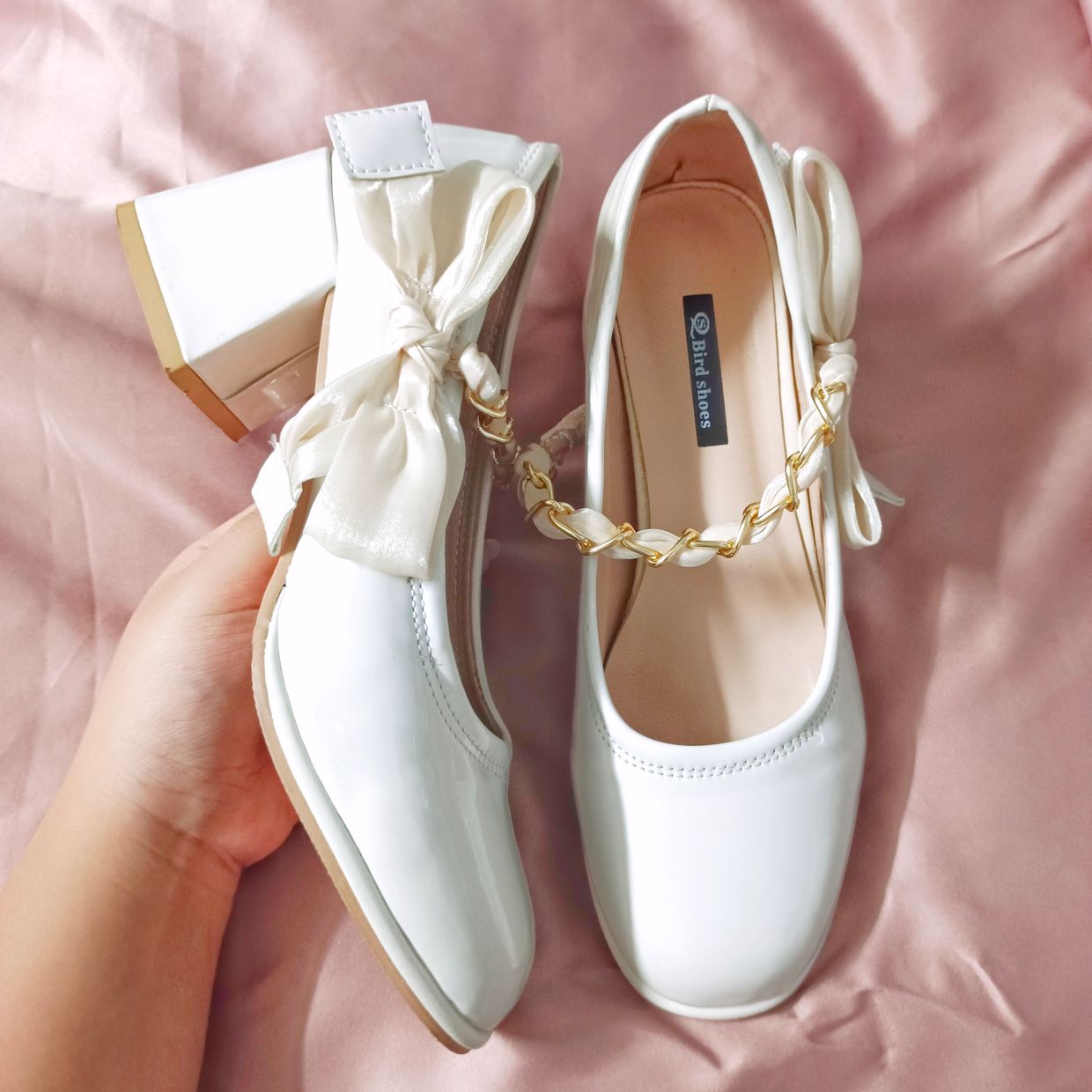 Cottagecore Coquette Heels Wanita white - Preloved
