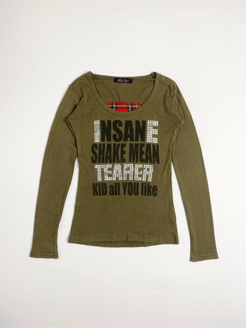 Y2k Trick Girl Longsleeve Poem With Skull Plaid Patch - Preloved