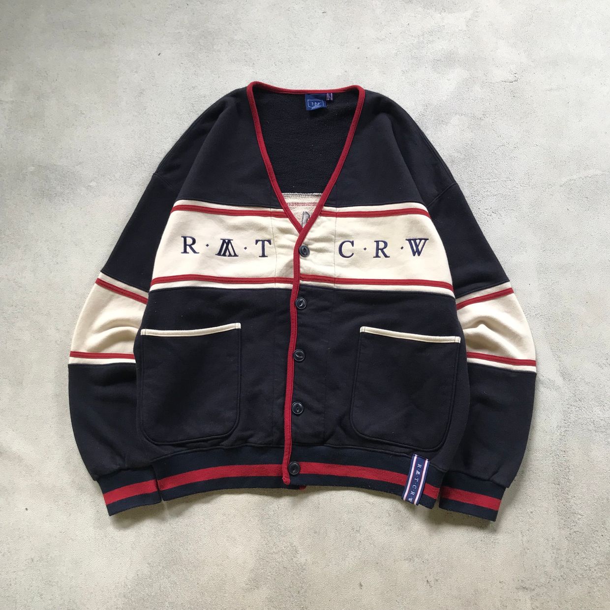 Y2K Indie Cardigan Wanita white navy red - Preloved