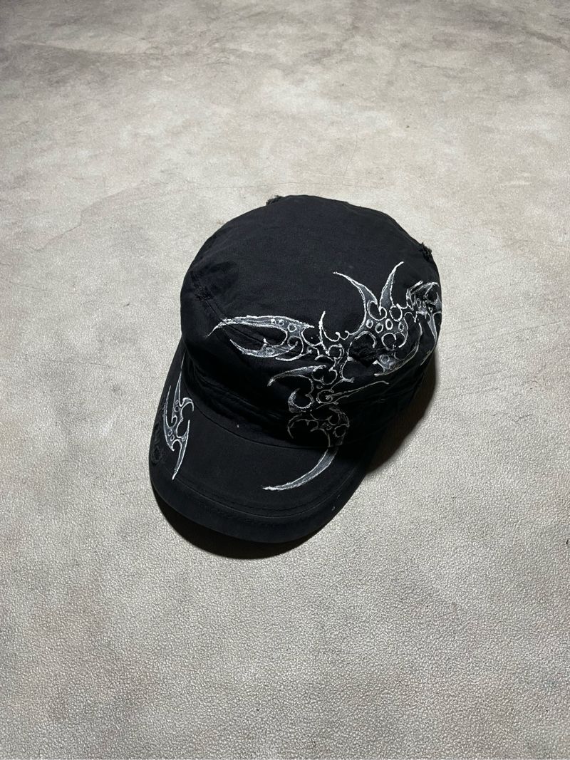 Y2k Comando Cap with Cybersigilism Emo Goth Grunge Art - Preloved