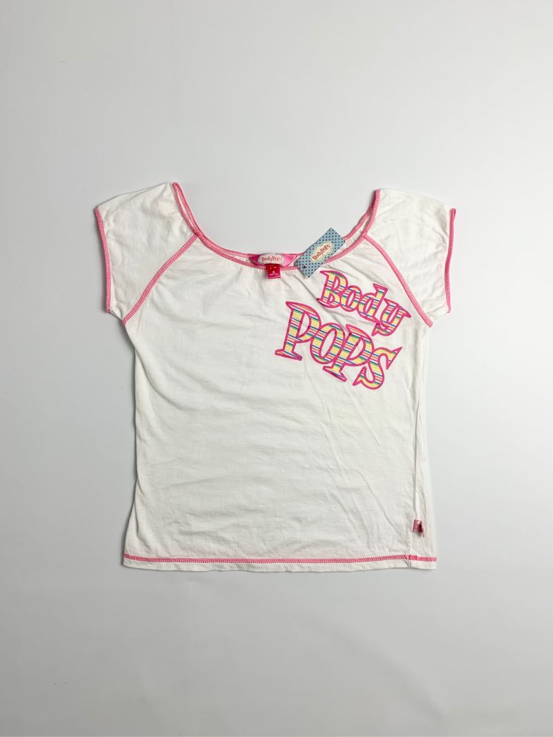 Y2k Body Pops Top Baby Tee White Pink 2000s - Preloved