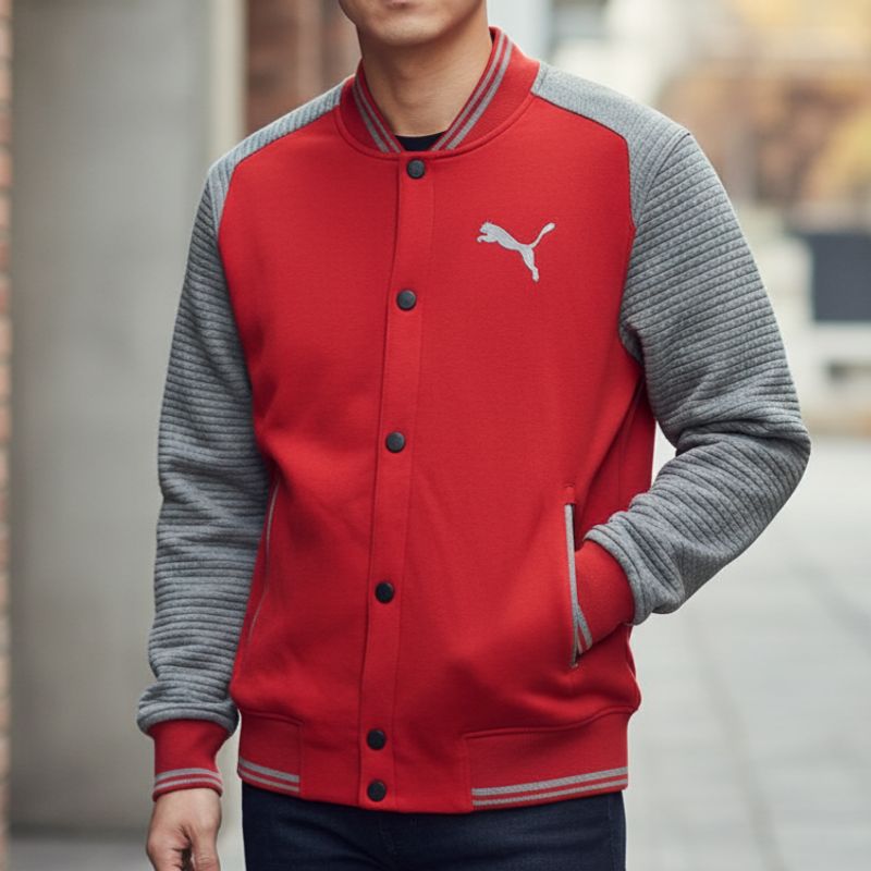 PUMA Waffle Sleeves Reflective Logo Varsity Jacket - Preloved