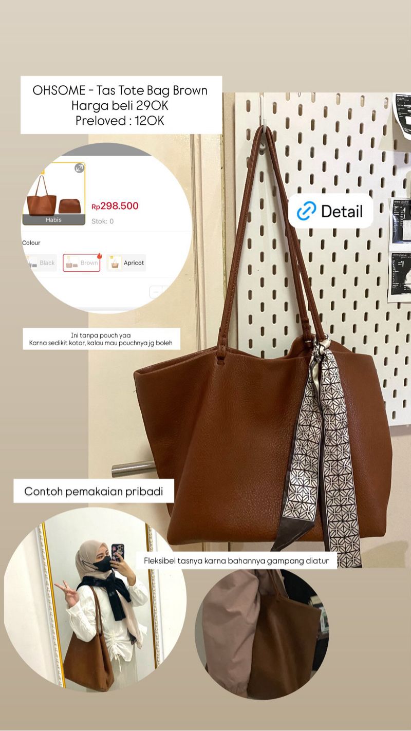 OHSOME - Tas Tote Bag Wanita Brown Tanpa pouch - Preloved