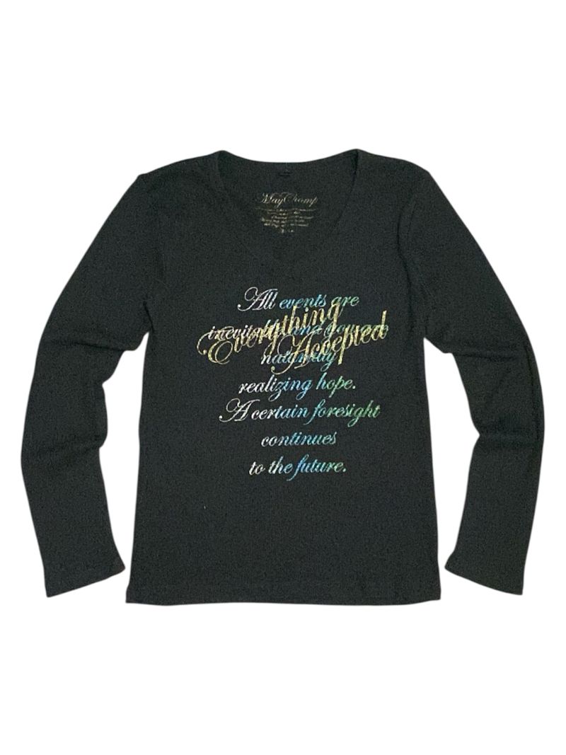 Y2K May Champ Dark Quotes Graphic Fitted Longsleeve v-Neck - Preloved