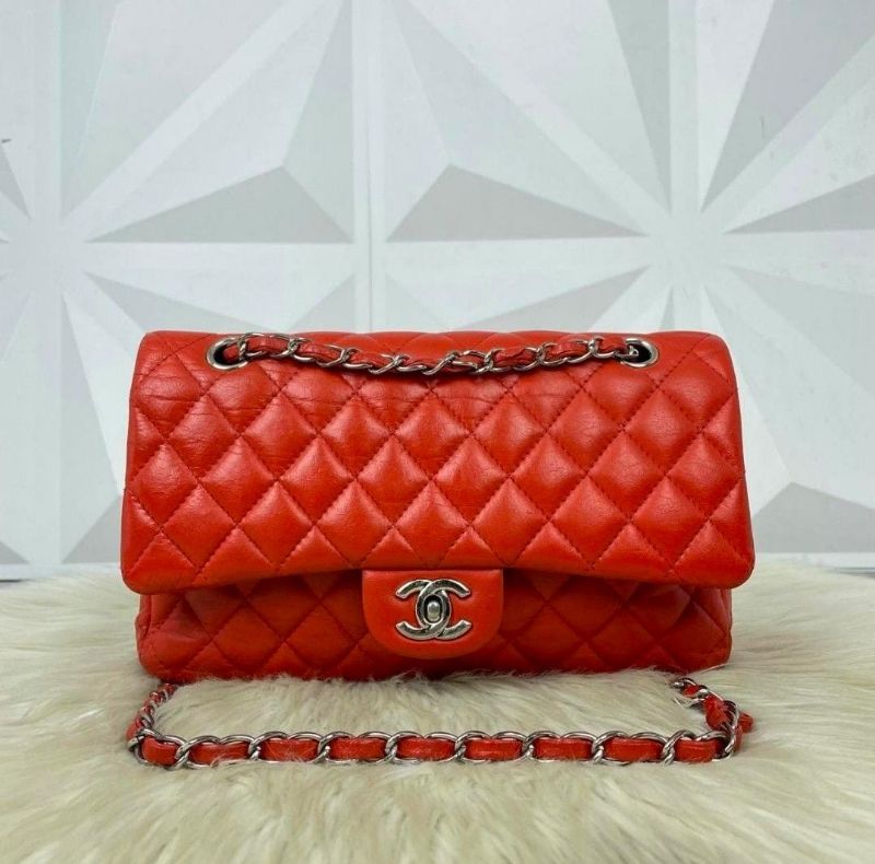 Hanel Classic Medium Lambskin Double flap orange sling bag - Preloved