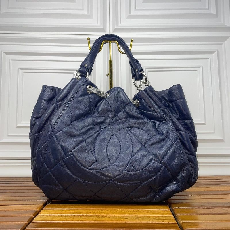 Chanel Coco Cabas Spirit Leather Hobo bag navy - Preloved