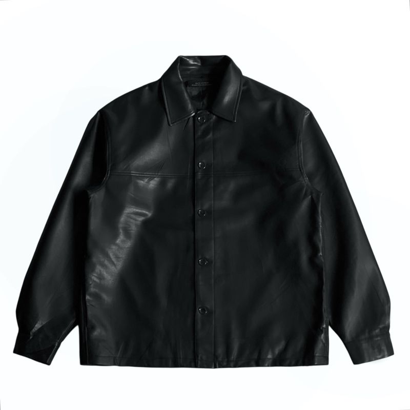 Nano Universe faux leather overshirt black outer outerwear - Preloved