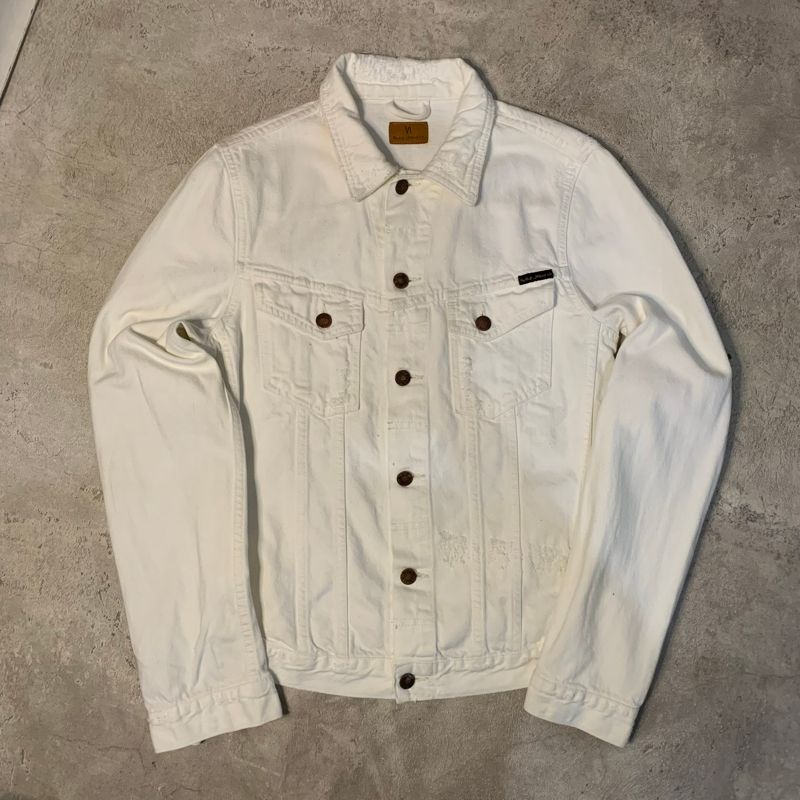 Nudie jeans billy white worn trucker jacket - Preloved