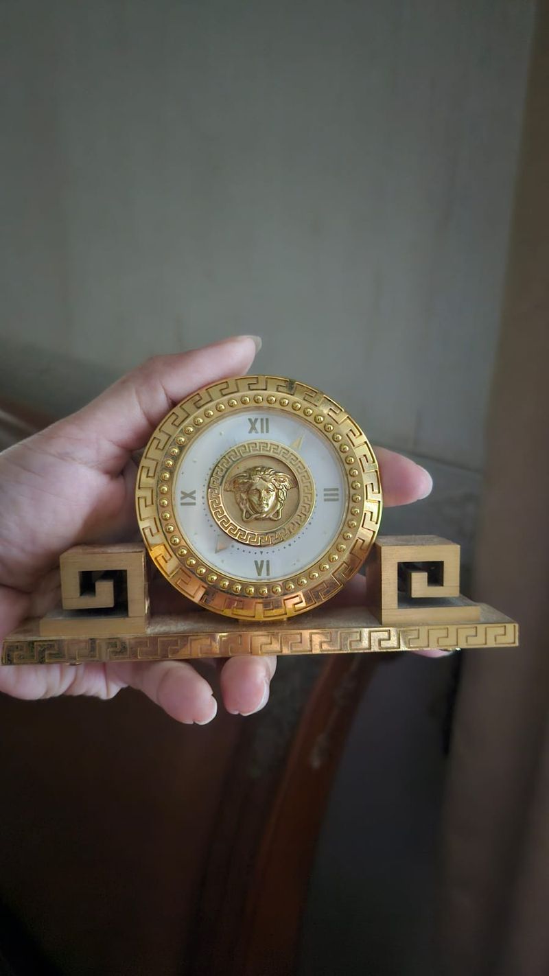 Versace Medusa Gold Table Clock - Preloved