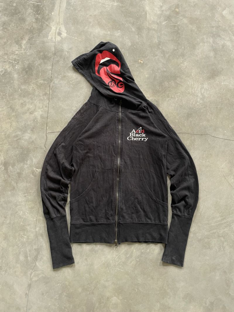 2000’s - Japanese Brand Acid Black Cherry Double Zip Hoodie - Preloved