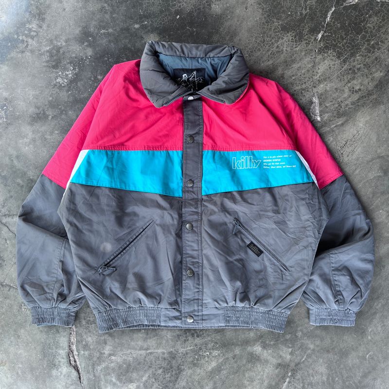 Asics Men's Red & Gray Puffer Jacket - Preloved